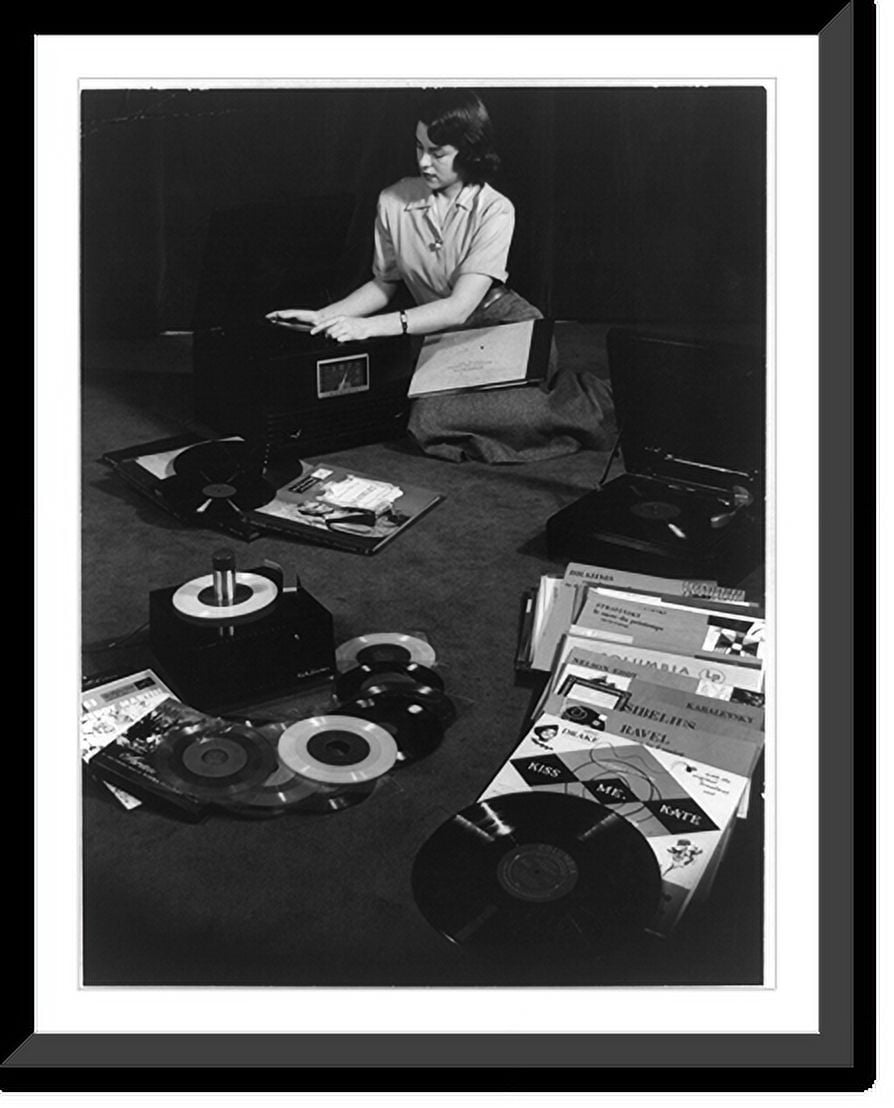 Historic Framed Print, Record players matching the three types of ...