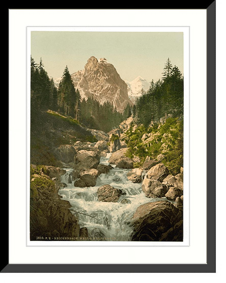 Historic Framed Print, Reichenbach with well and Wetterhorn Bernese ...