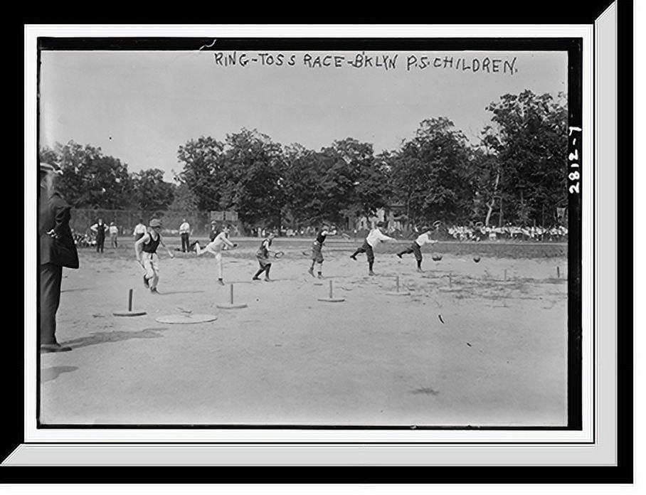 Historic Framed Print, Ring-Toss Race - Brooklyn Public School Children - Field Day, 17-7/8" x ...