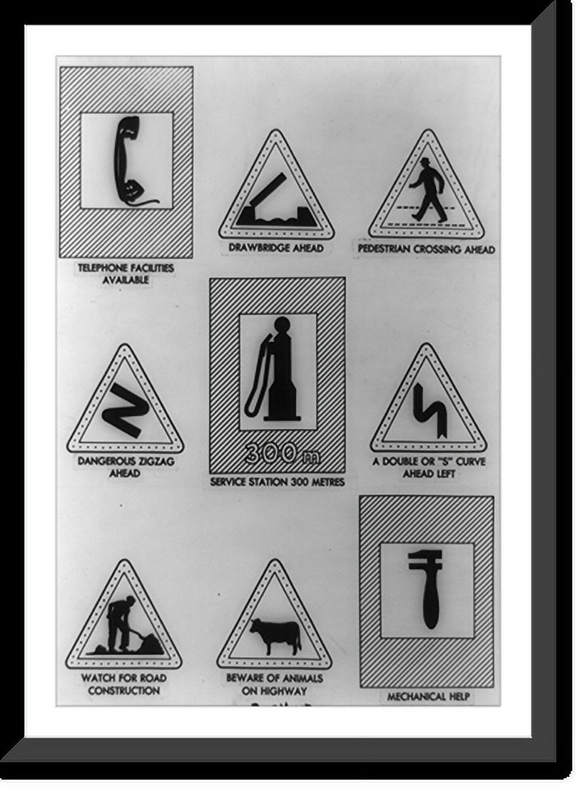 Historic Framed Print, Road signs forming part of a uniform code being ...