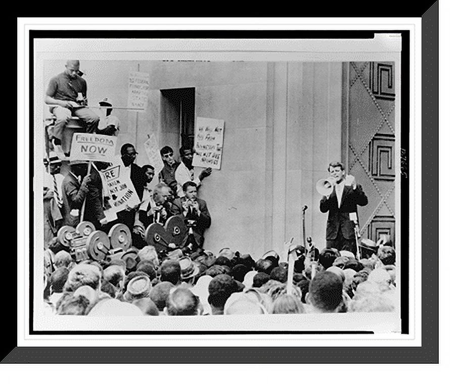 Historic Framed Print, [Robert F. Kennedy using megaphone to address a ...