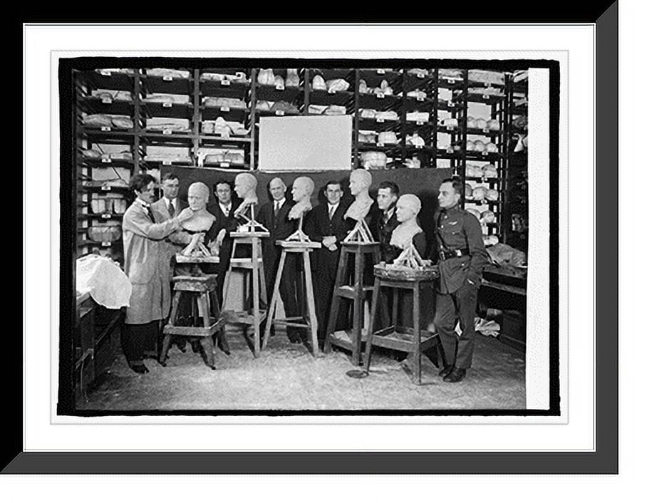 Historic Framed Print, Round the World Fliers pose beside their busts ...