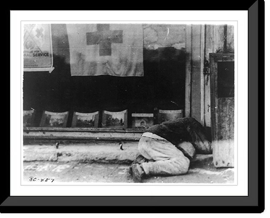 Historic Framed Print, [Russian man collapsed from typhus under window ...