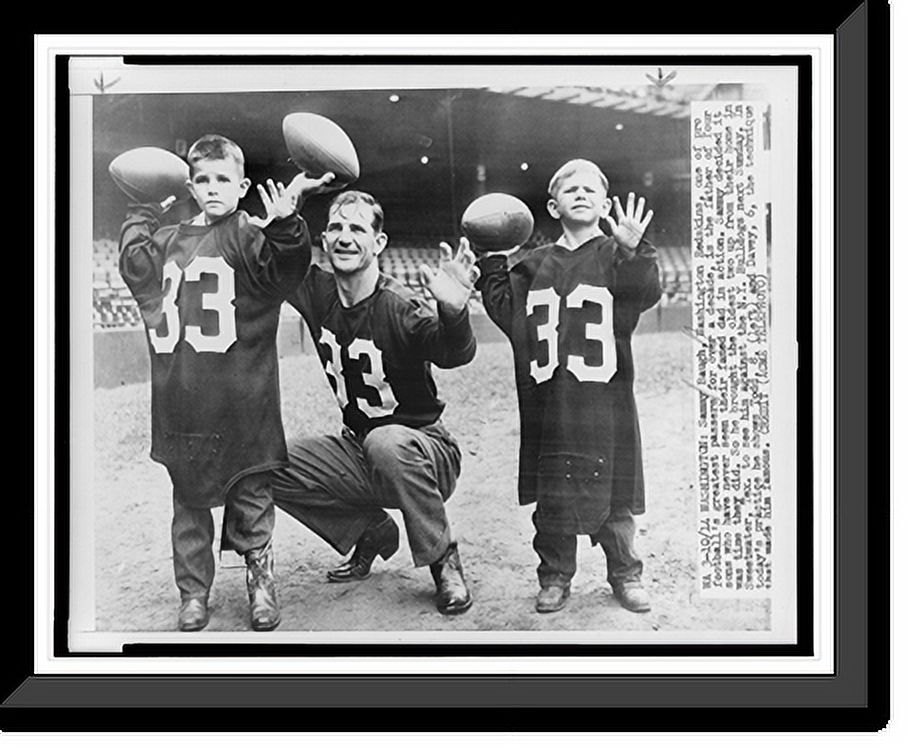 Historic Framed Print, [Sammy Baugh crouched with sons Todd and Davey ...