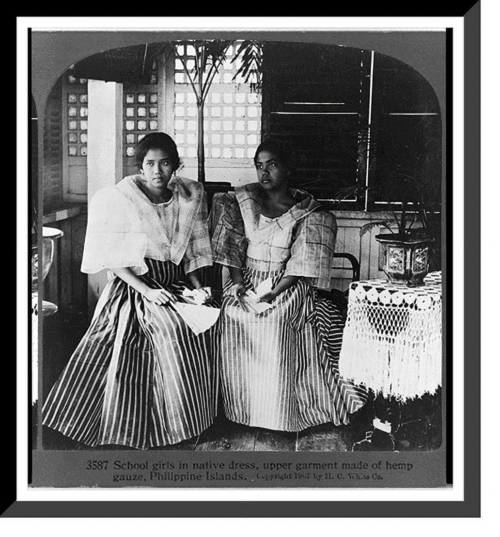 Historic Framed Print, School girls in native dress, upper garment made ...