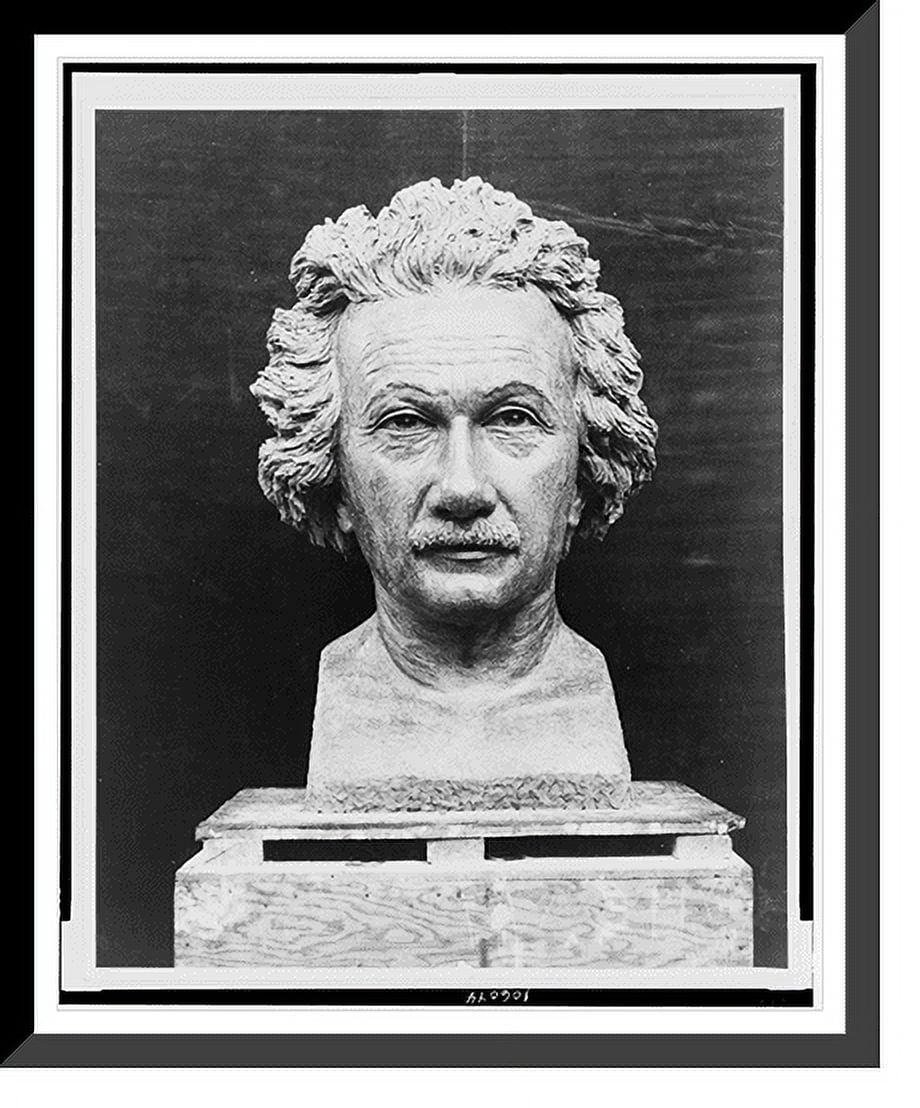 Historic Framed Print, [Sculpture of head of Albert Einstein, at age of ...