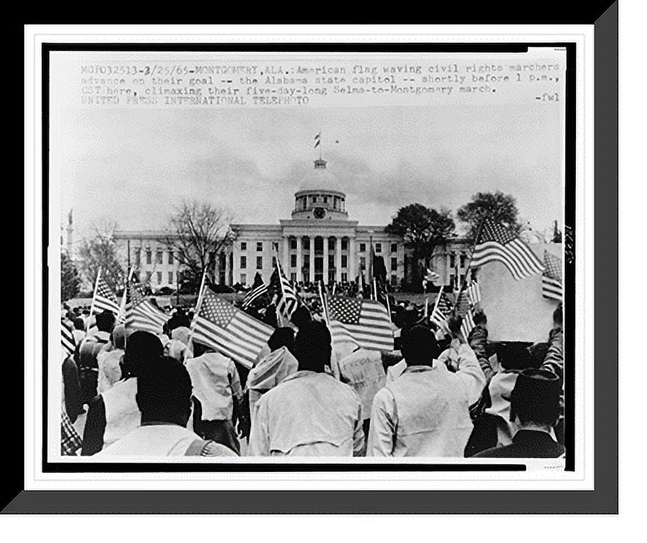 Historic Framed Print, [Selma to Montgomery marchers wave American ...