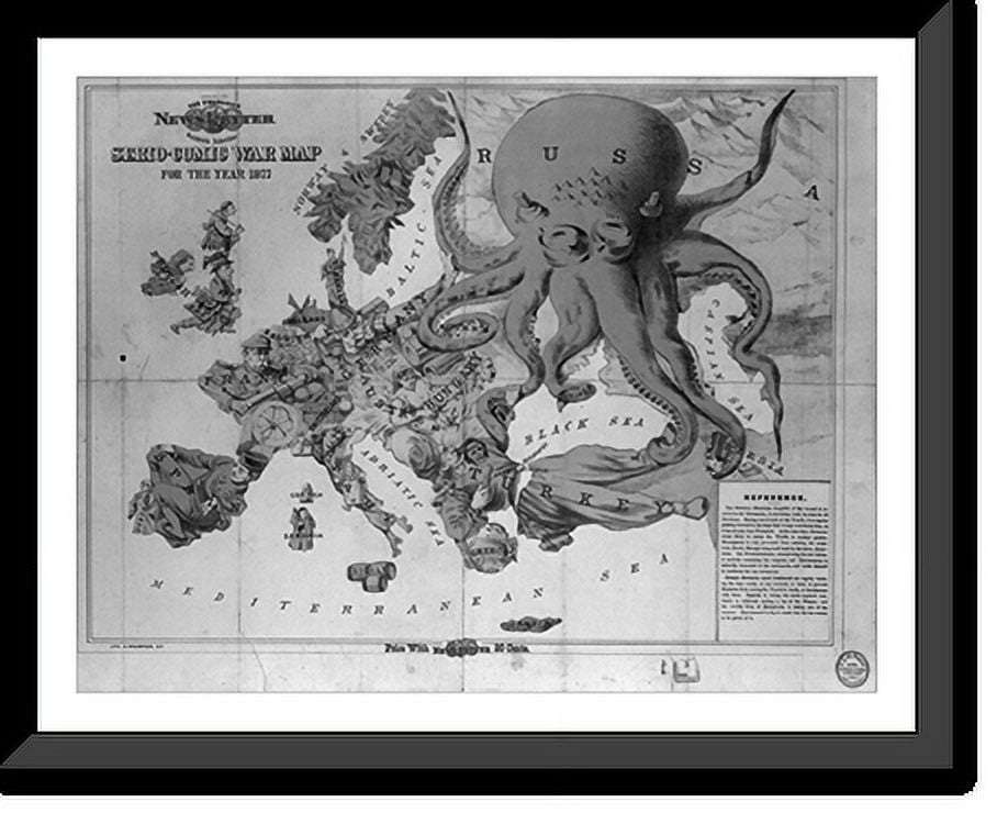 Historic Framed Print, ...Serio-comic war map for the year 1877, 17-7/8 ...