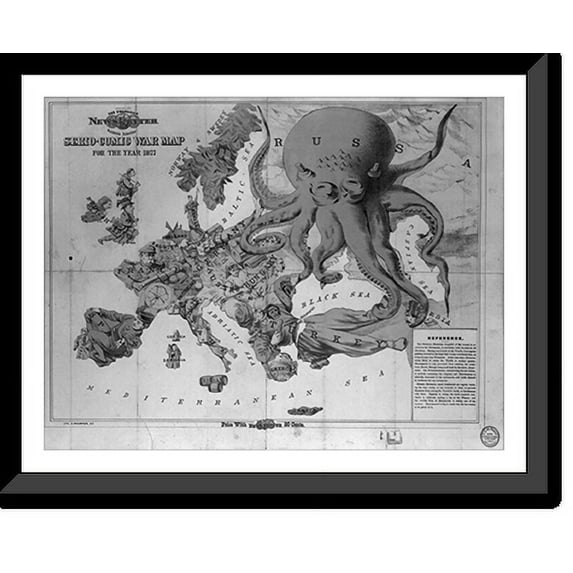 Historic Framed Print, ...Serio-comic war map for the year 1877, 17-7/8 ...
