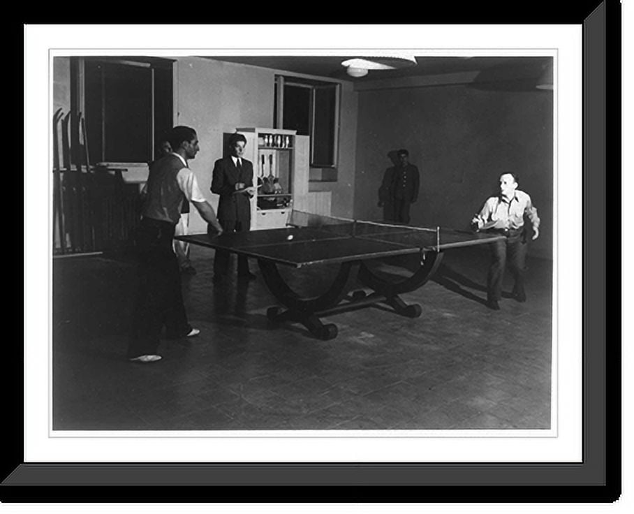 Historic Framed Print, Sgt. Jack Cherry playing ping pong with the ...
