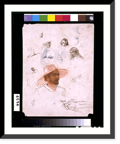 Historic Framed Print, [Sheet of sketches for the illustrated 1852 ...