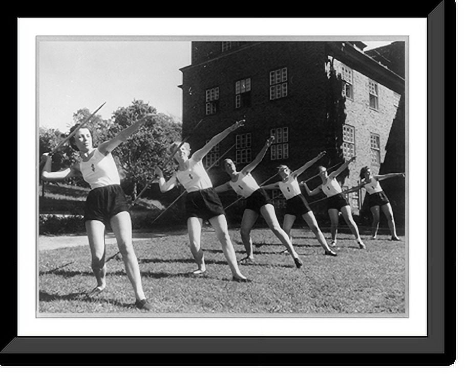 Historic Framed Print, [Six girls throwing javelins.], 17-7/8" x 21-7/8 ...