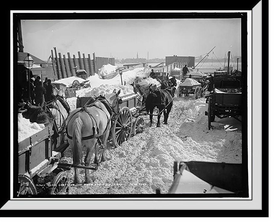 Historic Framed Print, Snow carts at the river after a blizzard, New ...