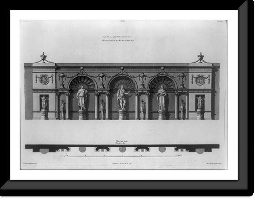 Historic Framed Print, South elevation of the wall in the back court ...