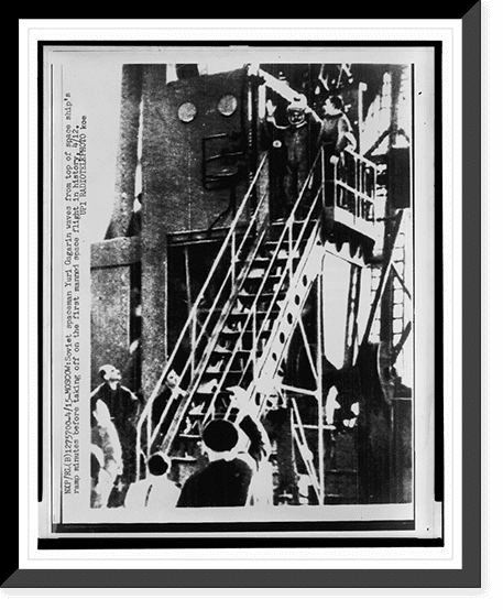 Historic Framed Print, Soviet spaceman Yuri Gagarin waves from top of ...