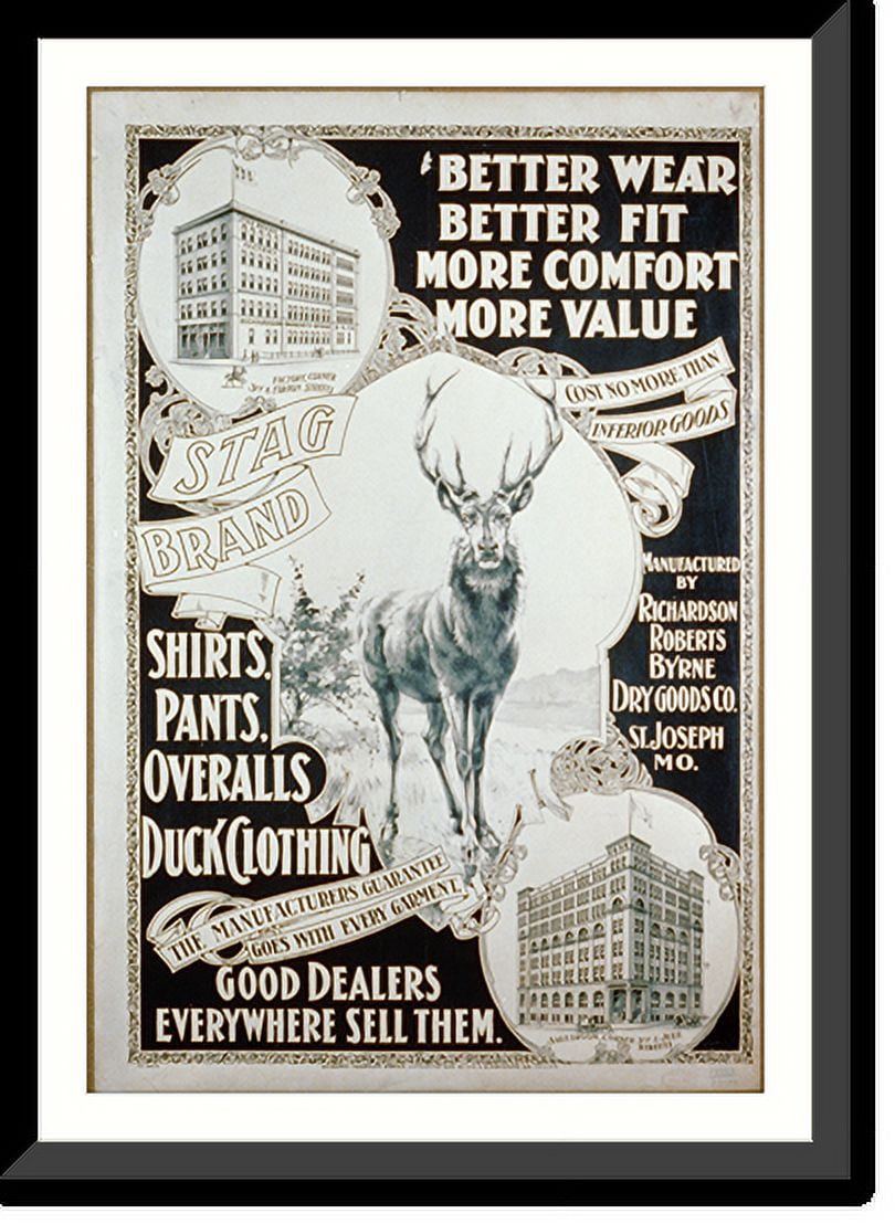 Historic Framed Print, Stag Brand, shirts, pants, overalls, duck ...