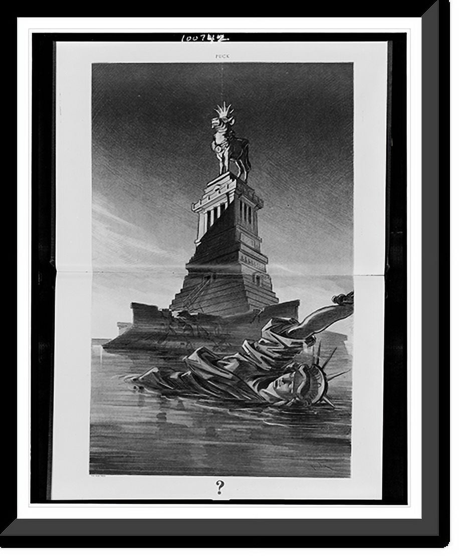 Historic Framed Print, [Statue of Liberty floating in bay and statue of ...