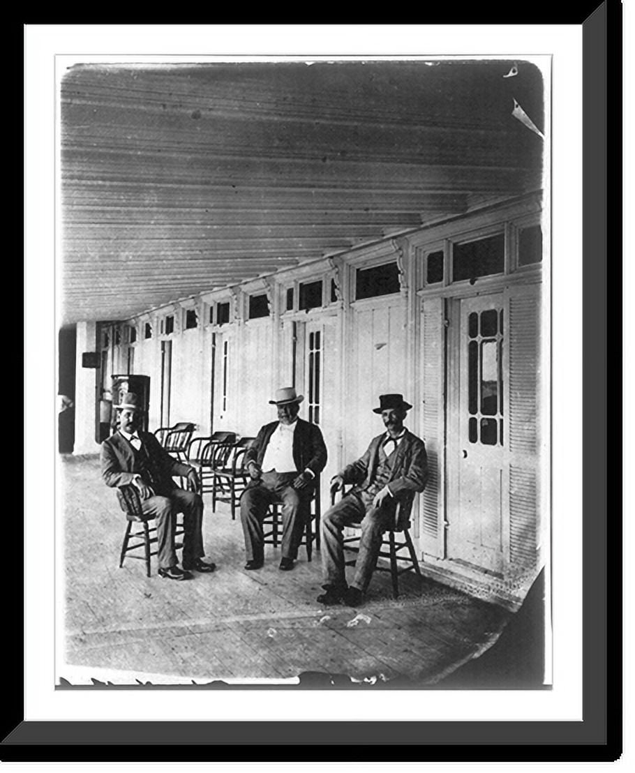 Historic Framed Print, [Steward and 2 officers sitting on the guards" (side promenade decks) of ...