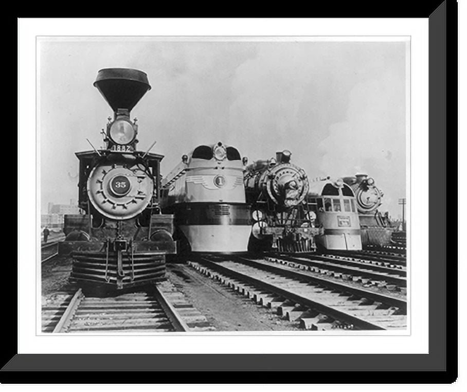 Historic Framed Print, Streamlined Diesel and steam trains as compared ...