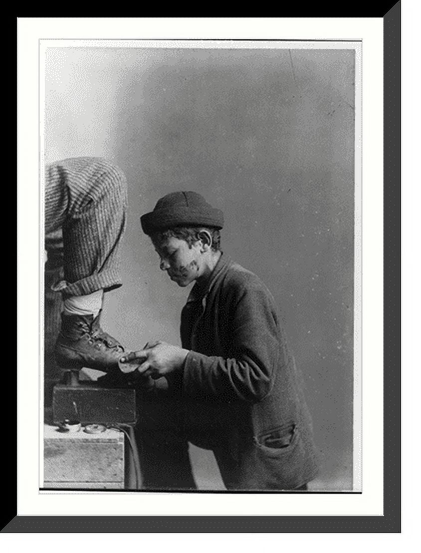 Historic Framed Print, [Street-types of Chicago: shoe shine boy at work ...