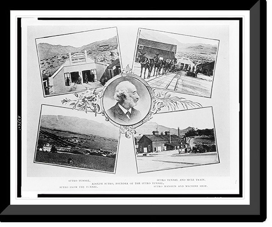 Historic Framed Print, Sutro tunnel. Sutro tunnel and mule train ...