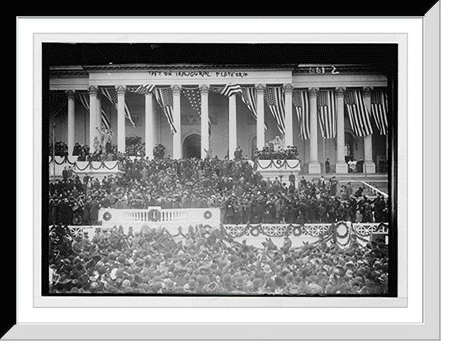 Historic Framed Print, Taft on Inaugural platform, flag-bedecked podium ...