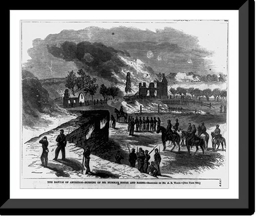 Historic Framed Print, The Battle of Antietam - burning of Mr. Mumma's ...