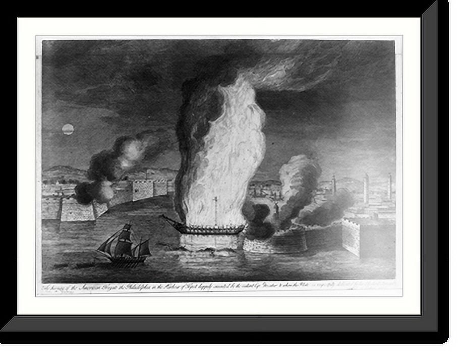 Historic Framed Print, The Burning of the fregate the Philadelphia in ...