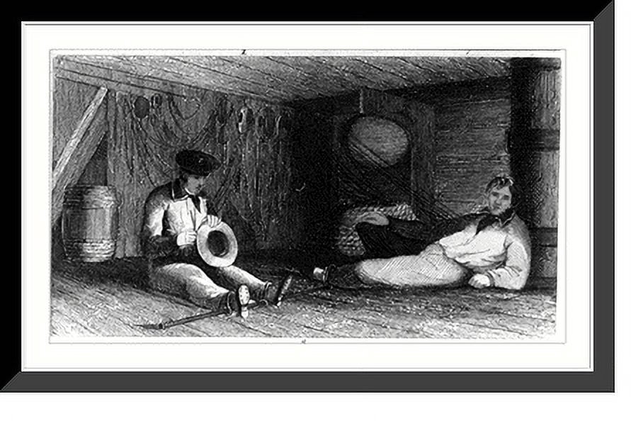Historic Framed Print, The Hold of the Ship - Two men shackled to the ...
