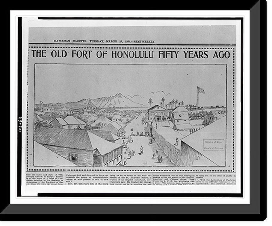 Historic Framed Print, The Old fort of Honolulu fifty years ago, 17-7/8 ...