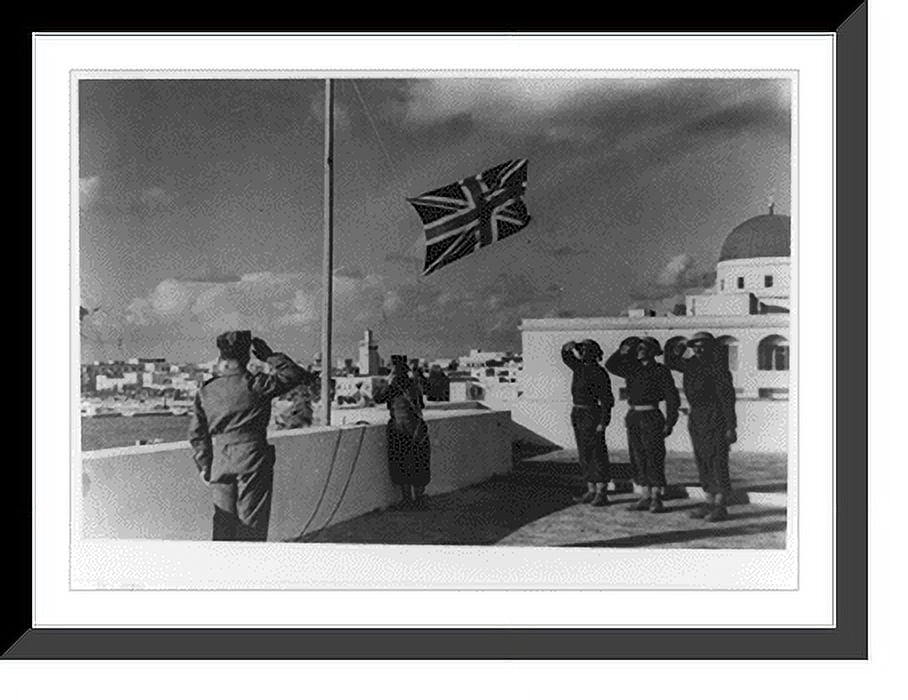 Historic Framed Print, The Union Jack being hoisted on an Italian ...
