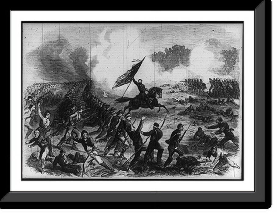 Historic Framed Print, The battle of Gettysburg - General Crawford's charge on the rebel lines ...