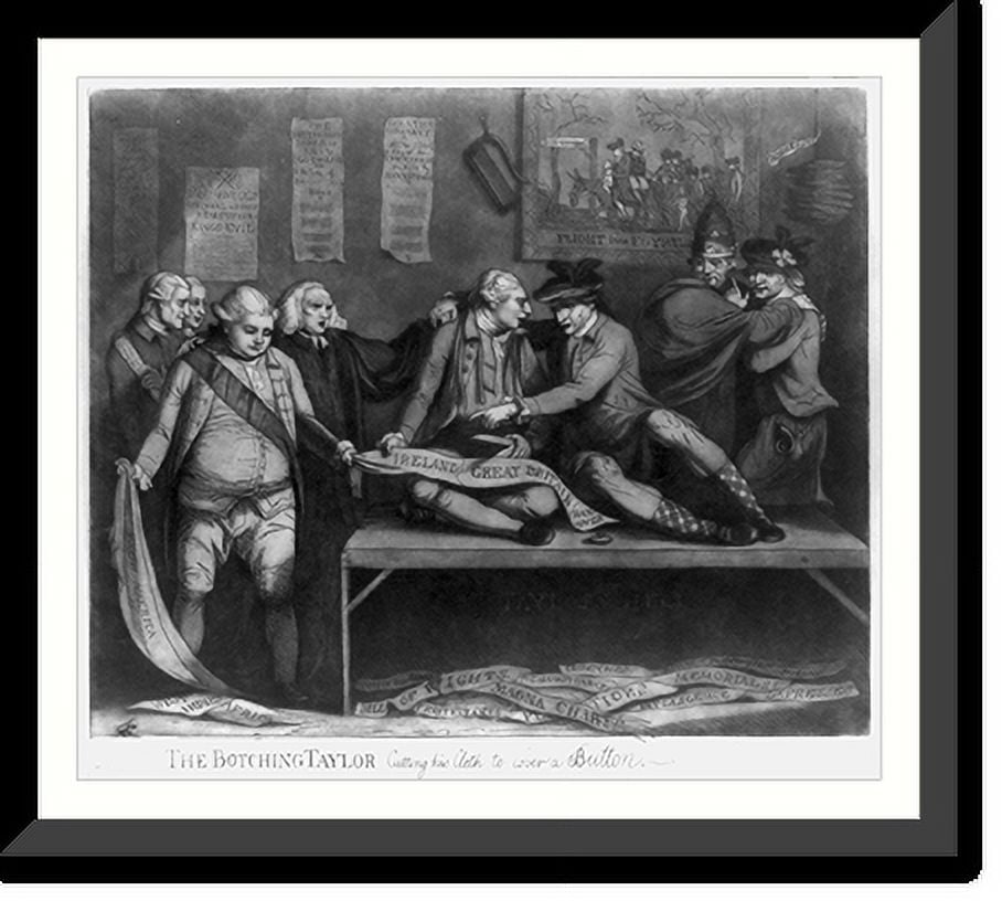 Historic Framed Print, The botching taylor cutting his cloth to cover a ...