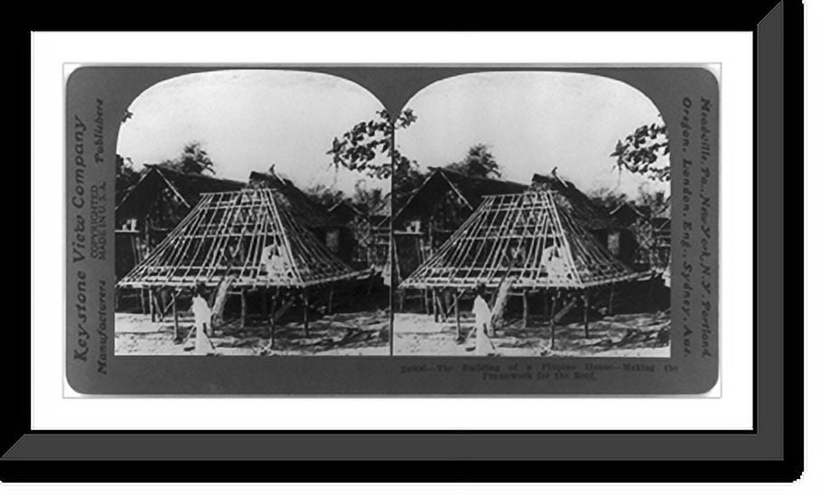 Historic Framed Print, The building of a Filipino house - making the ...