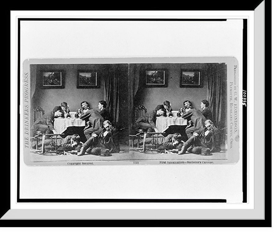 Historic Framed Print, The drinkers progress. First intoxication ...