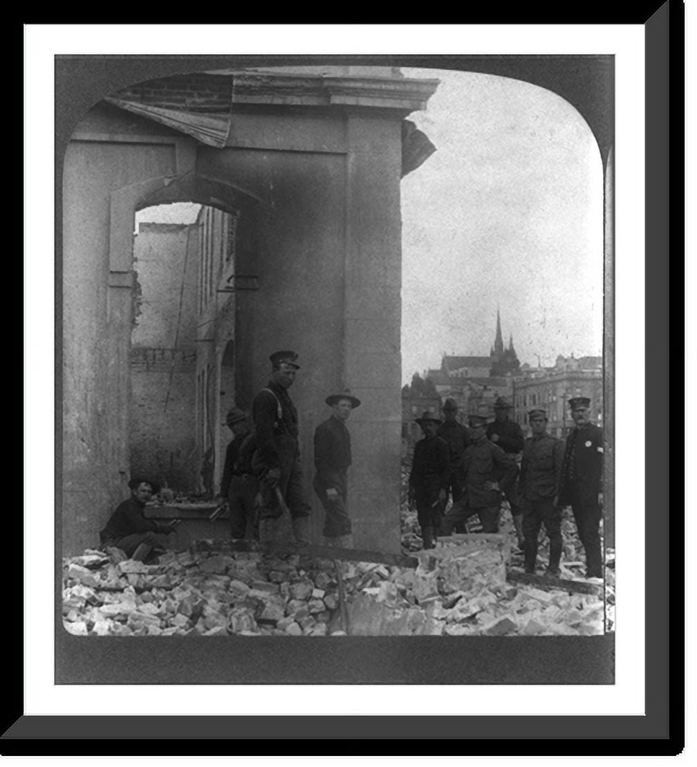 Historic Framed Print, The dynamite crew destroying unsafe walls left ...