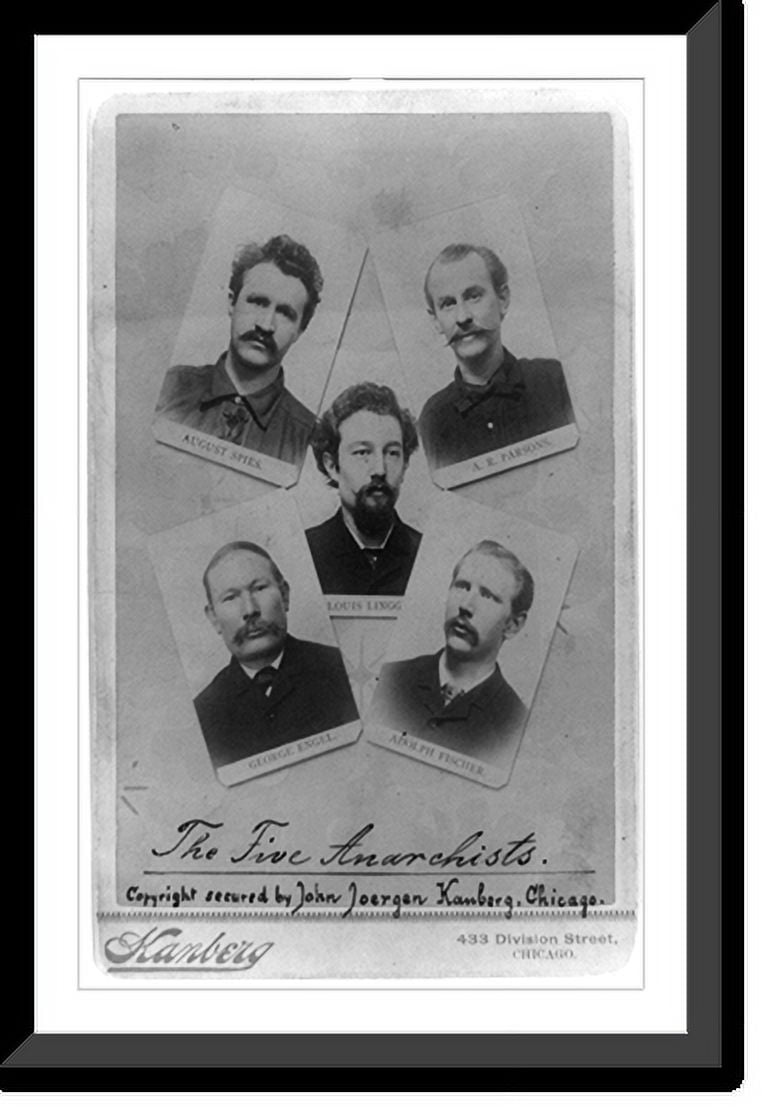Historic Framed Print, The five anarchists August Spies, A.R. Parsons, Louis Lingg, George Engel ...
