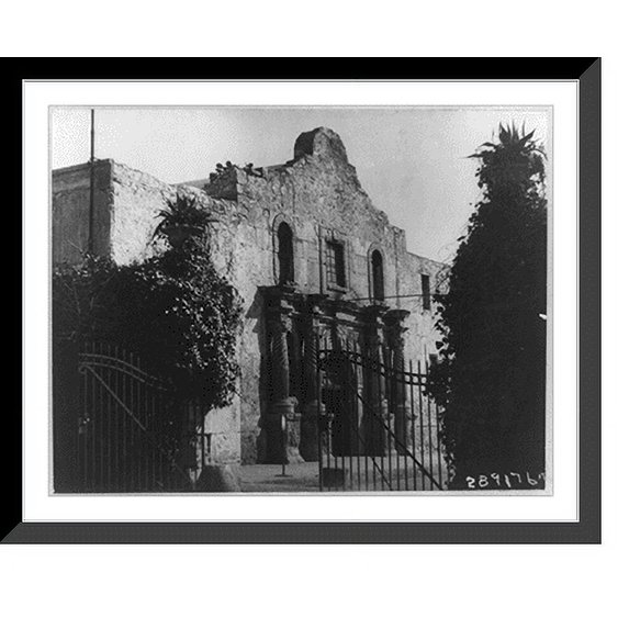 Historic Framed Print, The front of the Alamo through the compound gate ...