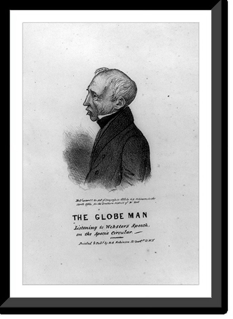 Historic Framed Print, The globe man listening to Webster's speech, on ...