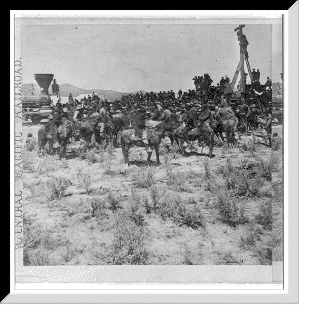 Historic Framed Print, The last rail - the invocation. Fixing the wire ...