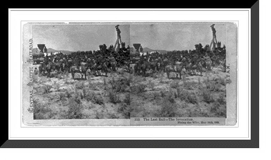 Historic Framed Print, The last rail - the invocation. Fixing the wire ...