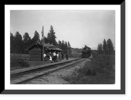 Historic Framed Print, [The log cabin [railroad] station at Feather ...