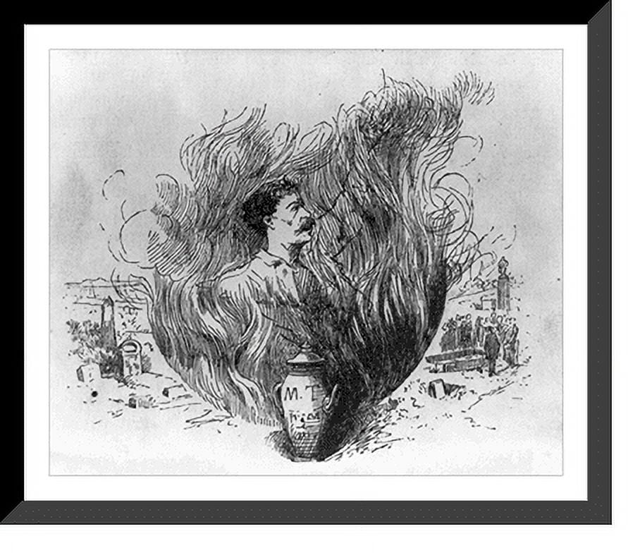 Historic Framed Print, The offending illus. of Clemens in flames above ...