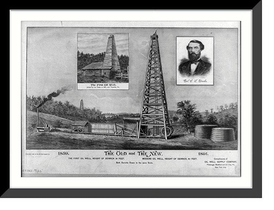Historic Framed Print, The old and the new., the first oil well ...