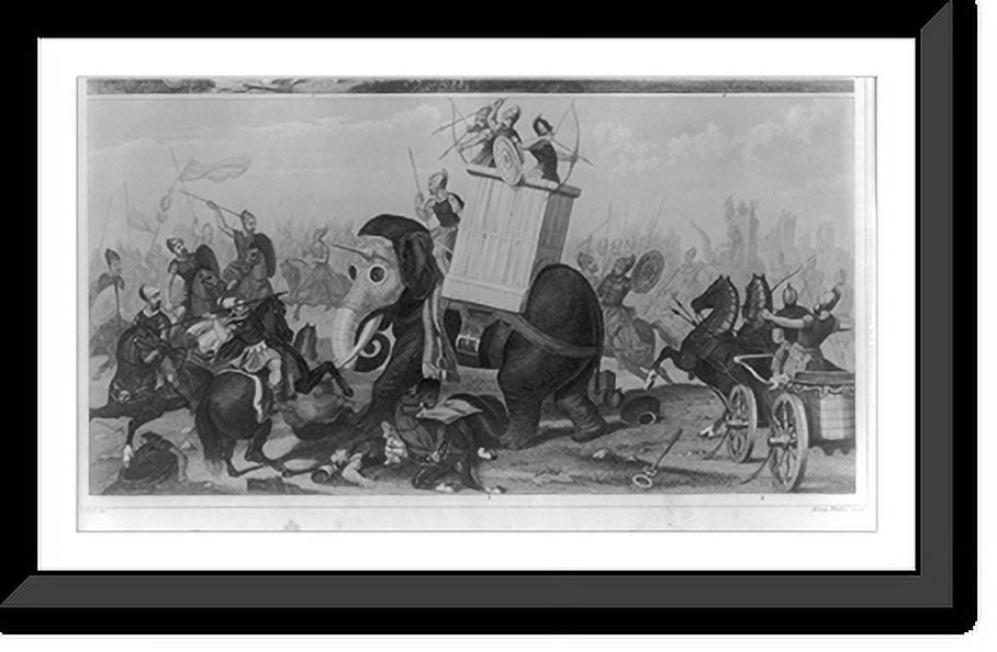 Historic Framed Print, The war elephant in combat"", 17-7/8" x 21-7/8 ...