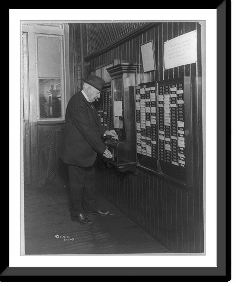 Historic Framed Print, [Thomas Alva Edison, 1847-1931, punching time clock on his 74th birthday ...