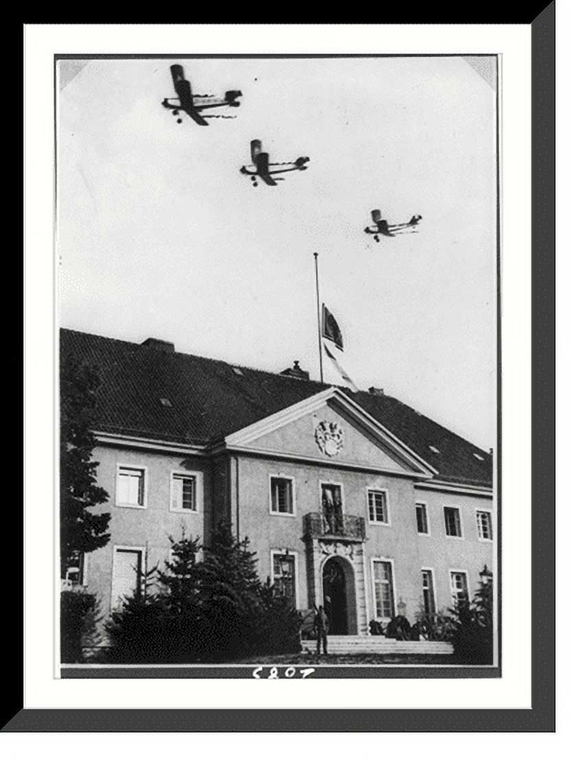 Historic Framed Print, [Three airplanes flying over Neudeck, country ...