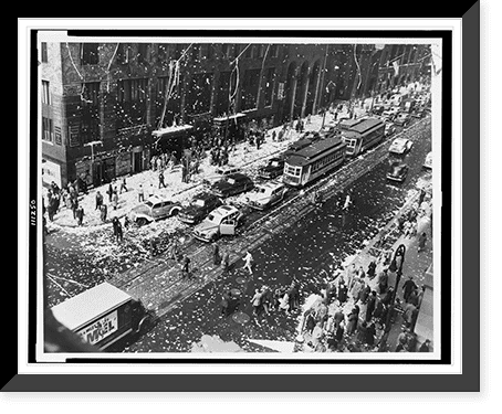 Historic Framed Print, [Ticker tape paper and streamers rain down on ...