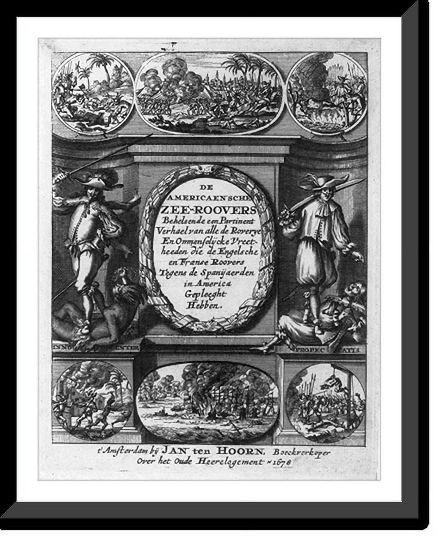 Historic Framed Print, [Title page illus. with scenes of piratical ...
