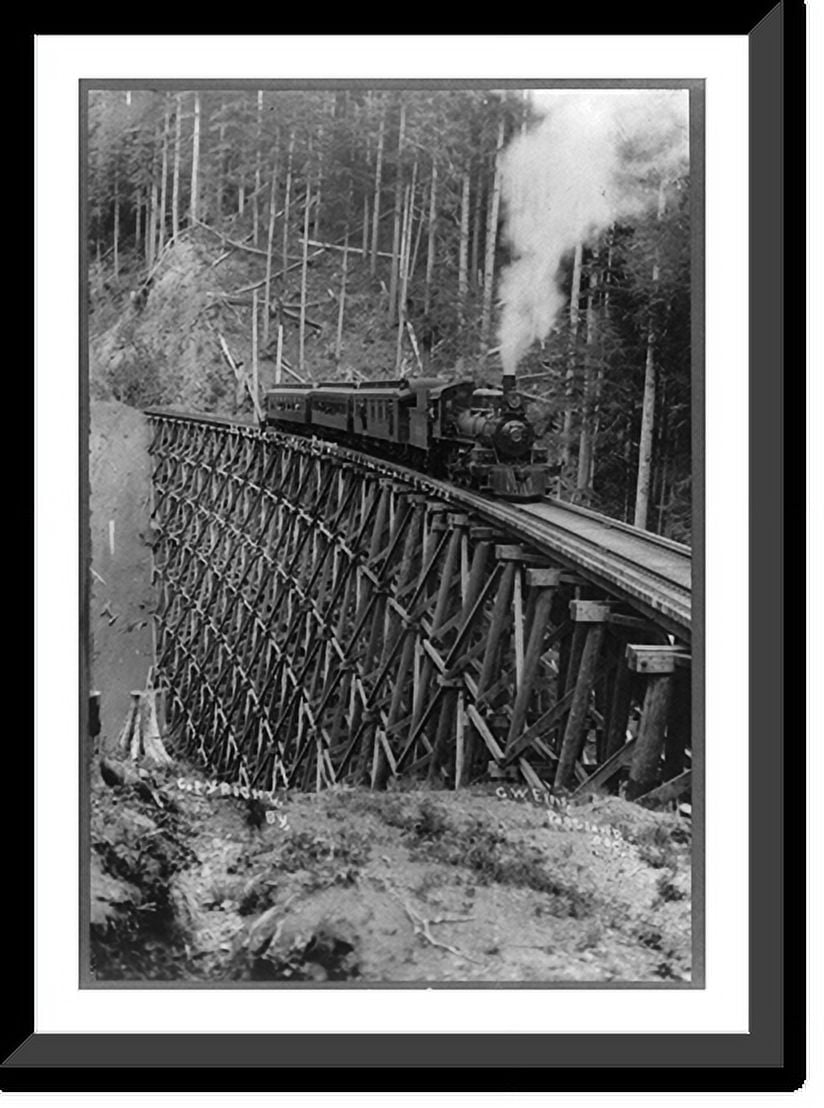 Historic Framed Print, [Train on the] highest single piling trestle in ...